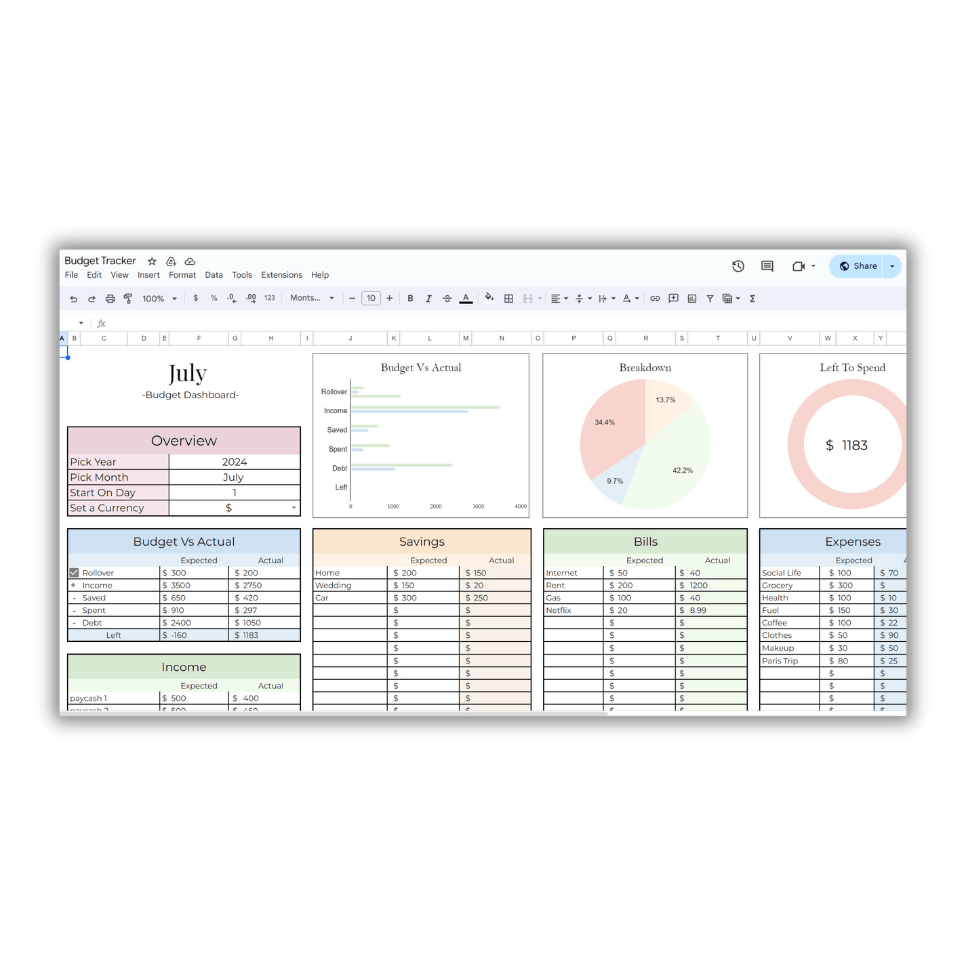 Monthly Budget Tracker Spreadsheet